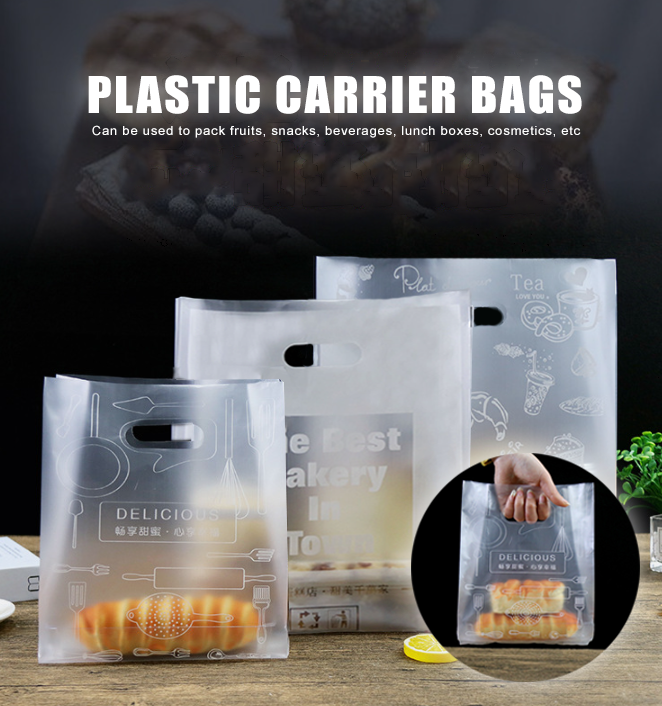 50pcs Design Plastic Bag with handle with design for cake, pastry, meal ...