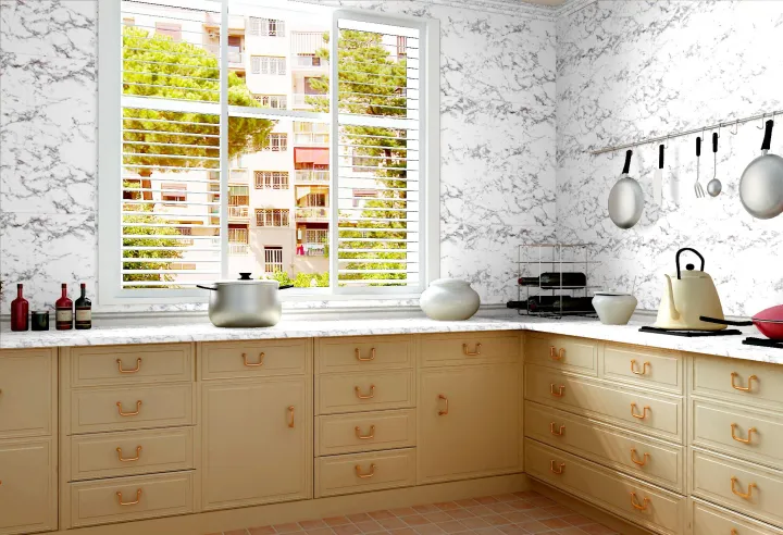 HM wallpaper White marble design 10 meters by 45cm self-adhesive ...