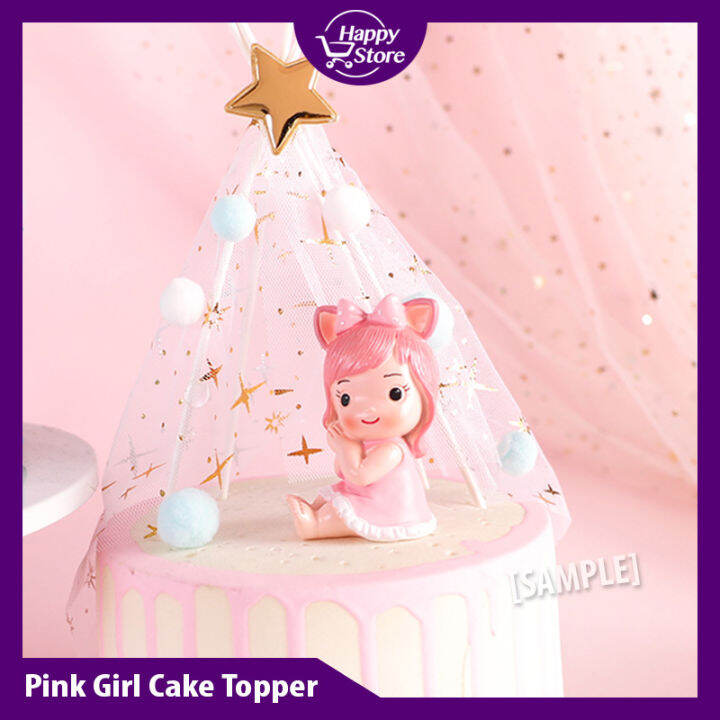 [Ready Stock] Pinky Cat Girl Birthday Cake Topper Decoration Party | Lazada