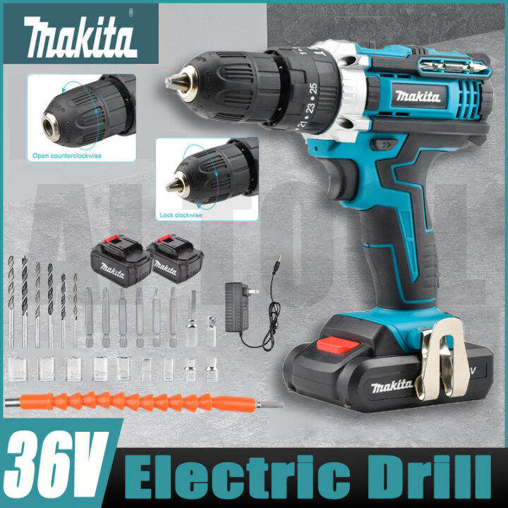Makita Cordless Electric Drill 36V Lithium Battery Electric Hand Drill Two-speed Drill Bit Tool ...