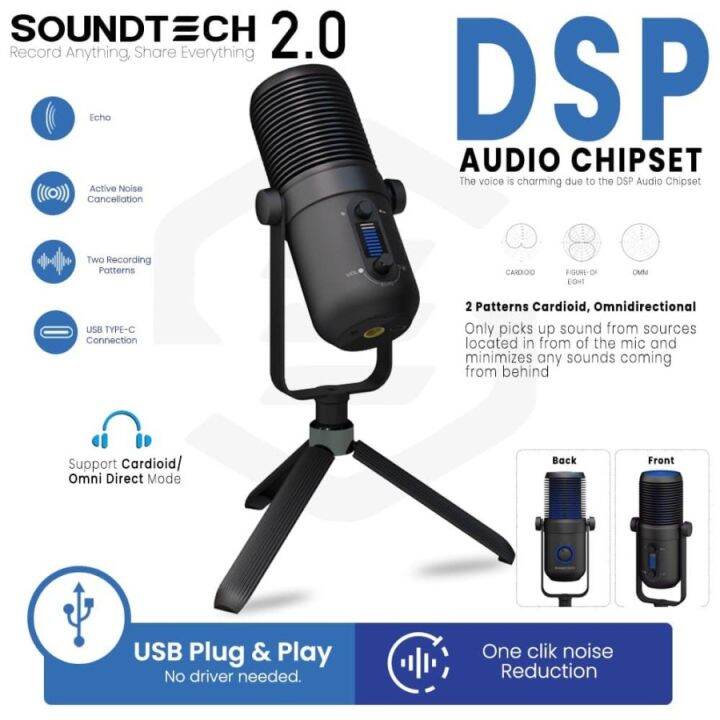 SOUNDTECH 2.0 Microphone USB Condenser Cardioid and Omnidirectional ...