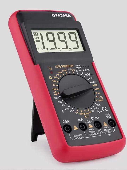 DT9205A Red Professional Digital Multimeter Manual Range Voltmeter Ampere Hfe Transistor Ohm Hz ...