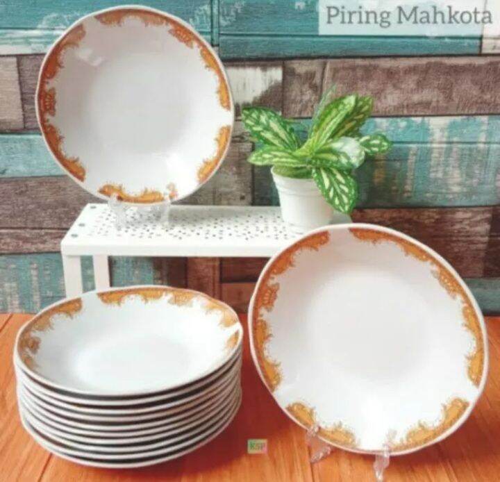 Piring Makan Motif Mahkota Kuning / Piring Makan 8" / Piring Makan ...