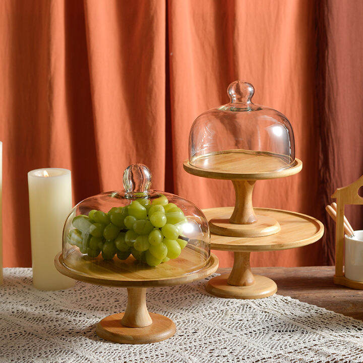 GD TIMES Bamboo Cake Stand with Glass Lid | Lazada PH