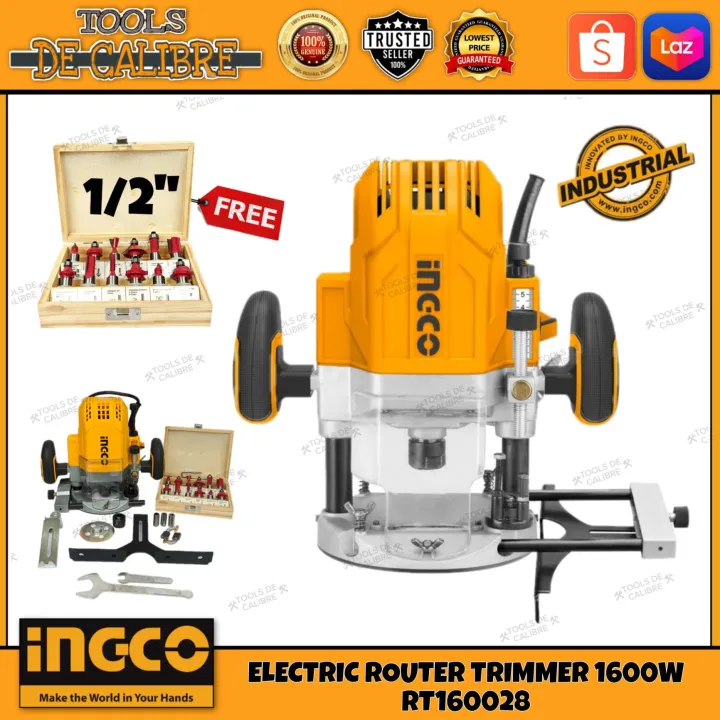 INGCO Electric Router 1600W RT160028 with 12pcs 1/2" Bits | Lazada PH