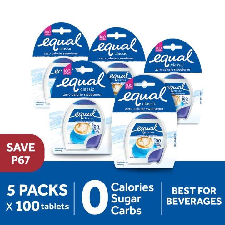 EQUAL Classic 5 packs x 100 tablets 0 Calorie Sweetener Tablets Sugar ...