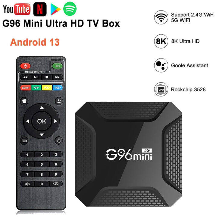 G96 Mini TV Box 8K Ultra HD 4GB+64GB Wireless 2.4G/5G dual-band WiFi Android 13 Google Assistant ...