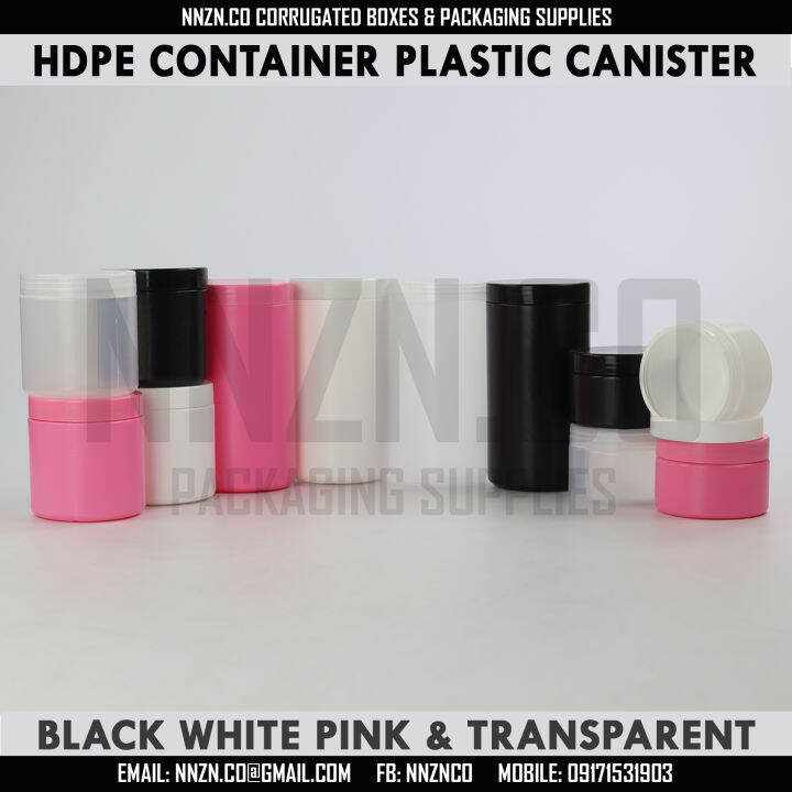 NNZN HDPE Plastic Container Canister Black White Pink and Transparent Canister 1000ml 500ml ...