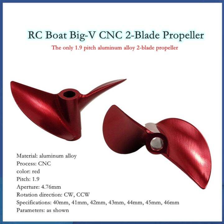 RC Boat 2-blade Propeller Red CNC 40-46mm Prop CW/CCW Pitch 1.9 Hole 4 ...