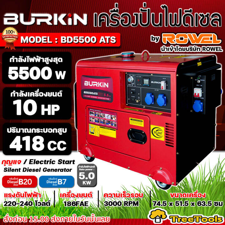 BURKIN เครื่องปั่นไฟ ดีเซล รุ่น BD-5500ATS (มี ATS ในตัว) เครื่องยนต์ 4 ...