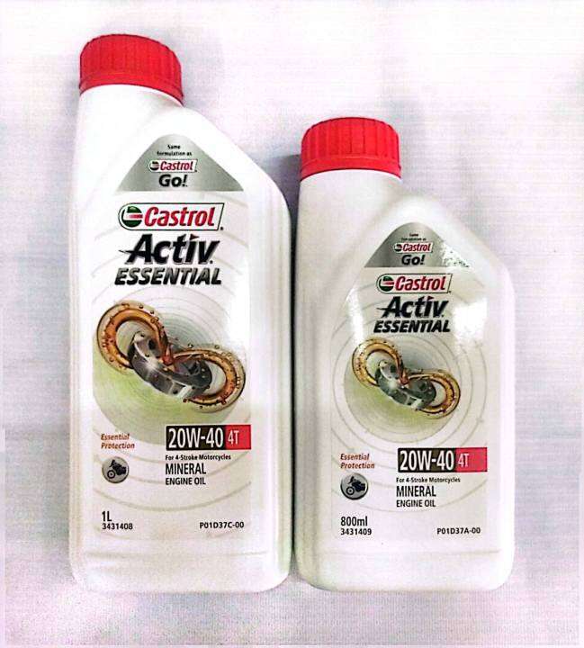 CASTROL GO ACTIV ESSENTIAL MOTORCYCLE ENGINE OIL 20W-40 4T 1L/800ML ...