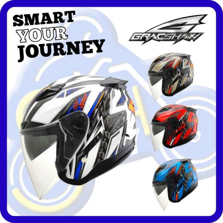 GRACSHAW HELMET G535 GENNEX KAISAR CYAN RED BLUE TITAN SIRI Y OPEN FACE ...