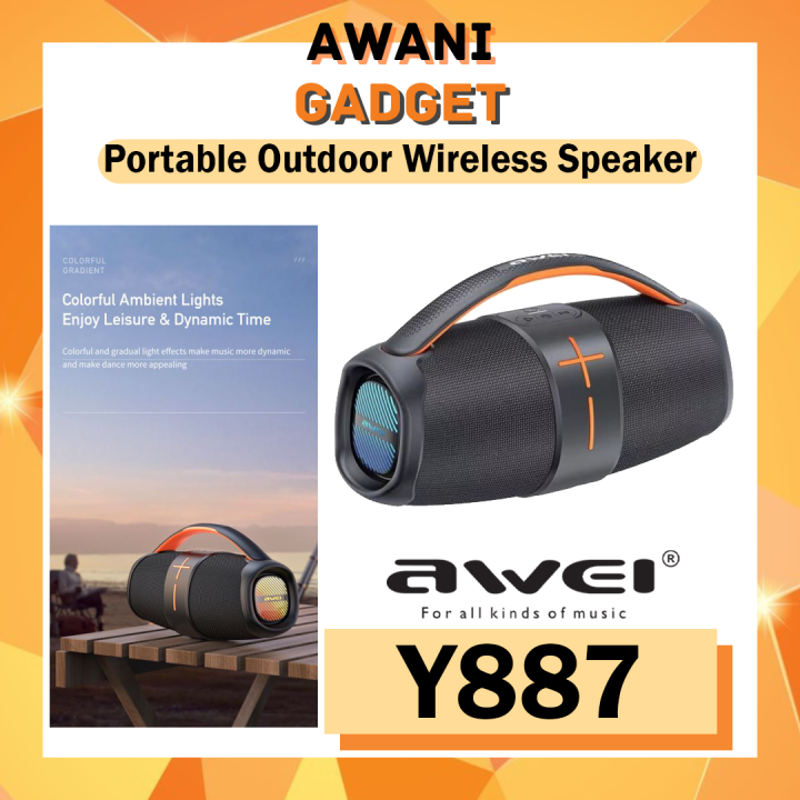 Awei Y887 Portable Wireless Outdoor Speaker IPX5 Portable Bluetooth Speaker V5.3 RGB Wireless ...