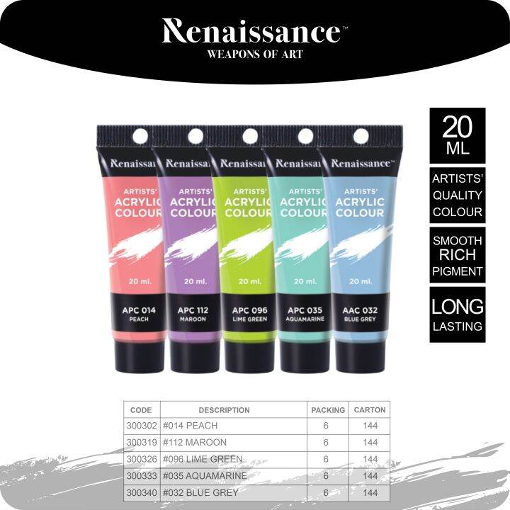 Renaissance Acrylic Colour 20ml (Tube) - Pastel Colour | Lazada