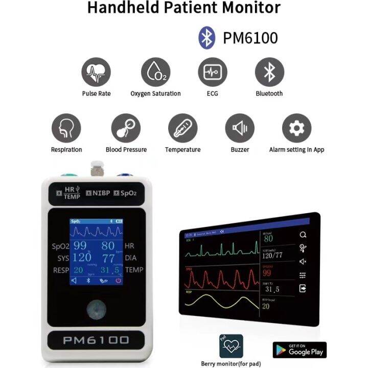 High-End Multifunction Bluetooth Patient Monitor Multiple Vital Signs ...