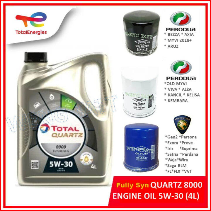 TOTAL 5w30 4L Fully Synthetic SN Engine Oil Car Lubricant 5w-30 Minyak ...