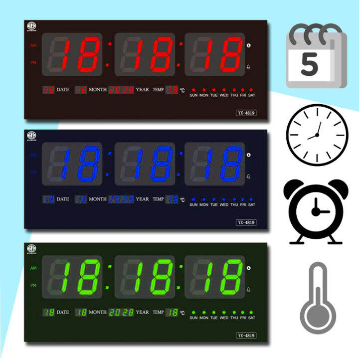 YX-4819 นาฬิกาดิจิตอล นาฬิกาติดผนัง LED Number Clock ขนาด 48x18.5x3cm ...