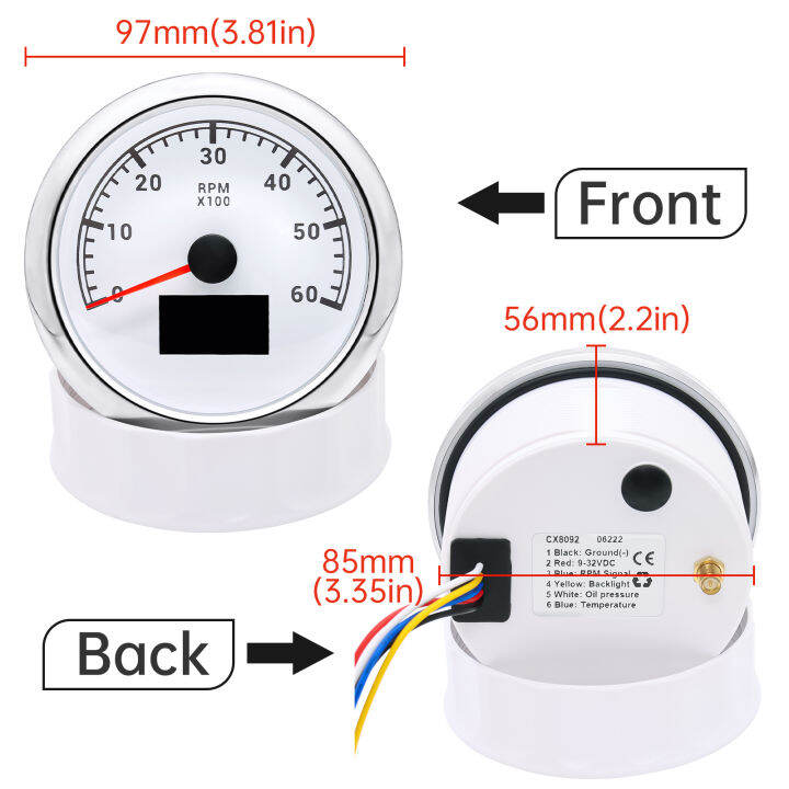 【cw】HD 85mm 3 in 1 Digital Boat Tachometer Gauge RPM Tacho meter With ...