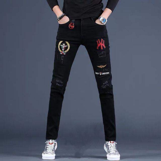 GK korean embroidery tattered jeans for men skinny stretchable pants ...