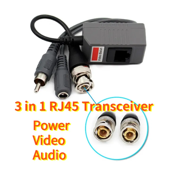 1 Pair 3 in 1 Plug BNC Male To RJ45 Passive Video Power + Audio Balun Transceiver for CCTV ...