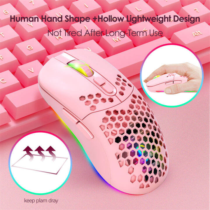 Bluetooth Wireless Gaming Mouse Pink RGB Dual Mode 2.4G Mice with ...