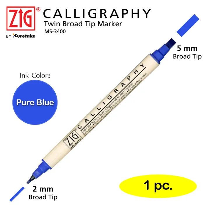 ZIG Calligraphy Twin Tip Broad Marker - PURE BLUE Color, 1 pc. | Lazada PH