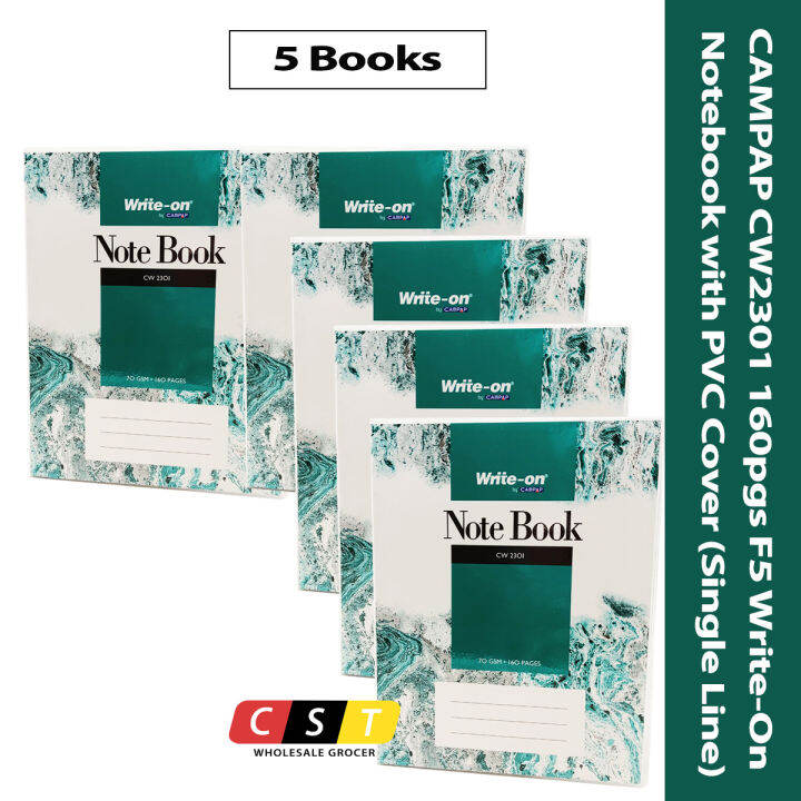 Campap CW2301 F5 160p Write-On Single Line Notebook with PVC Cover x 5 ...