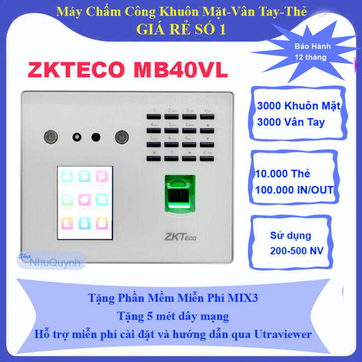Máy chấm công bằng Khuôn Mặt Vân Tay Và Thẻ ZKTECO MB40-VL Dung Lượng ...