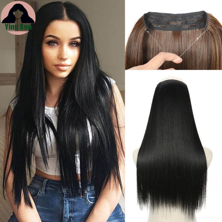 Synthetic No Clip Straight Halo Hair Extensions Ombre Long Straight ... Synthetic No Clip Straight Halo Hair Extensions Ombre Long Straight ...