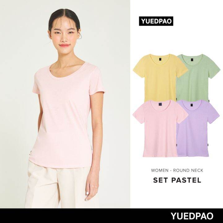 Yuedpao เสื้อยืดผู้หญิงคอกลม ทรงเข้ารูป ไม่ย้วย ไม่หด ไม่ต้องรีด ใส่สบาย basicstyle เสื้อยืดคอ ...