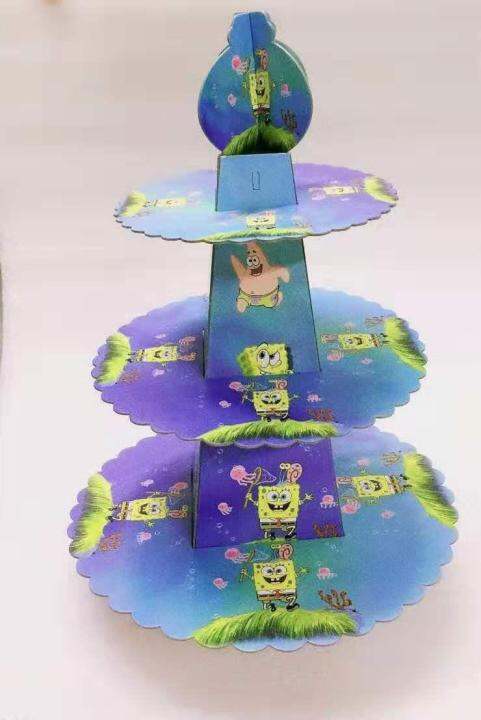INS style Spongebob theme Three Layers Cup cake Stand rack Children's ...
