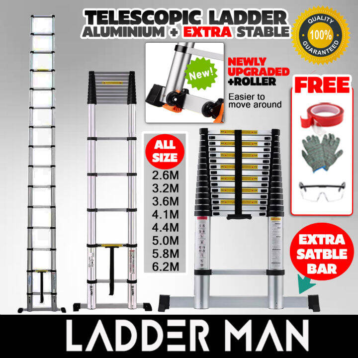 Aluminium Telescopic Ladder Heavy Duty Foldable Ladder Tangga Lipat Aluminium Single Folding ...
