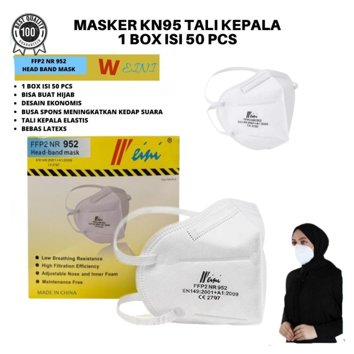 Masker KN95 Hijab Headloop 1 Box isi 50Pcs Putih Tebal | Lazada Indonesia