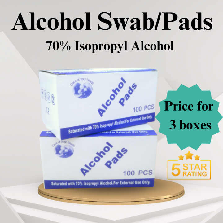 Alcohol Swab 100pcs / Alcohol Pad 70% Isopropyl Alcohol (3 boxes/unit) | Lazada