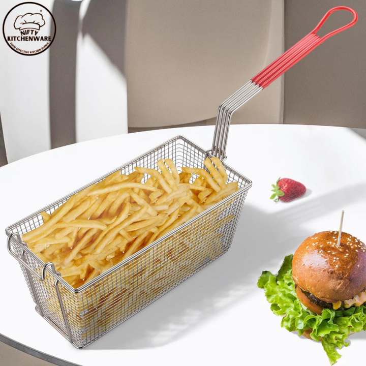 Deep Fryer Basket for Split-Vat Stainless Steel Blue/Red Handle ...