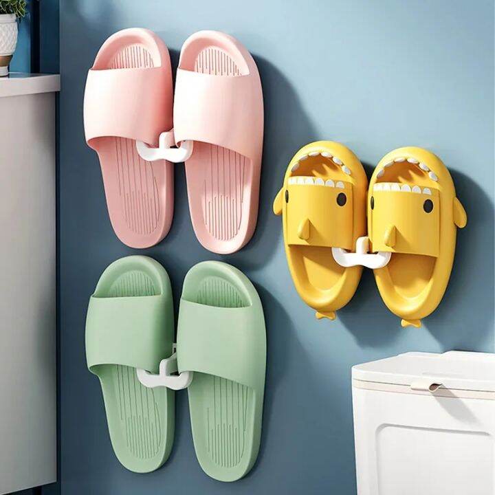 4pcs Wall Mounted Slippers Rack No Punching Bathroom Slipper Hooks Home ...