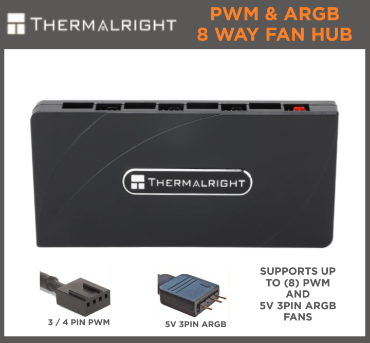 Thermalright PWM and ARGB Fan HUB. Up to 8 Groups of Fans, 8-Port 4 Pin ...