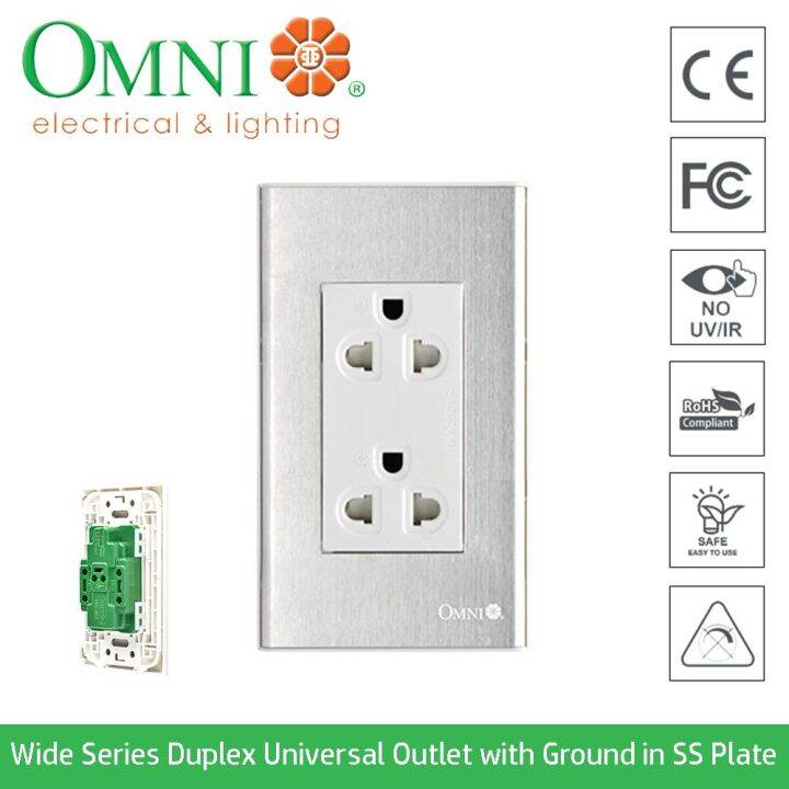 OMNI WS Wide Series Duplex Universal Outlet with Ground in Stainless ...