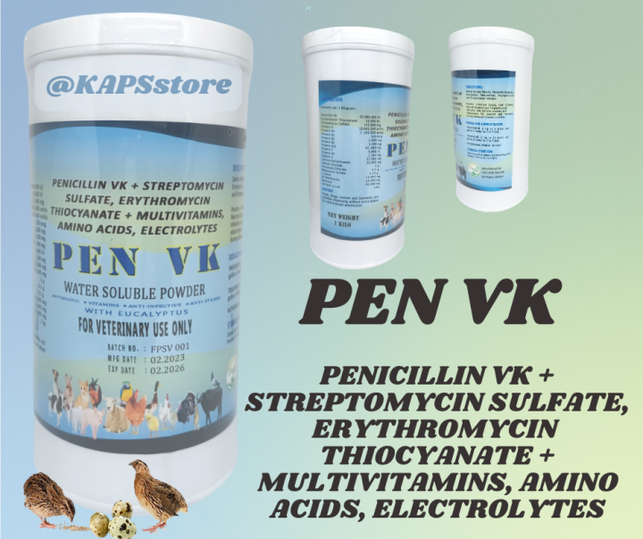 PEN VK 1KG PENICILLIN VK + STREPTOMYCIN SULFATE, ERYTHROMYCIN THIOCYANATE + MULTIVITAMINS, AMINO ...