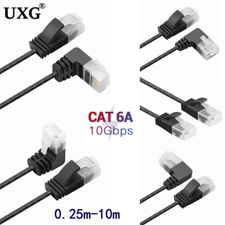 Ultra Slim Cat6A Ethernet Cable RJ45 90 Right Angled To Straight UTP Network Cable Patch Cord ...