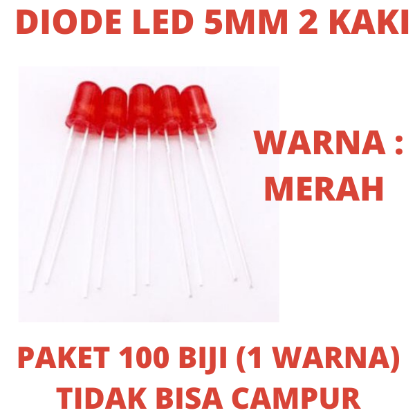 LAMPU LED 5MM DIODE 2 KAKI WARNA MERAH (PAKET ISI 100 BIJI) 2 PIN DIODA ...