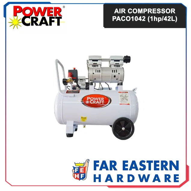 POWERCRAFT Oil Less Air Compressor 1hp / 42 liters Horizontal PACO 1042 ...