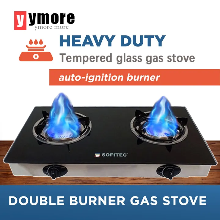 Ymore 2 Burner Tempered Glass Top Black Gas Stove Kitchen Cooker Double Burner Gas Stove Durable