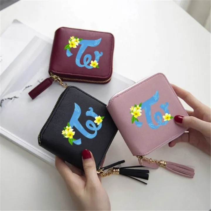 Kpop TWICE Purse Simple Cute Mini Square Zipper Tassel Wallet Momo Sana ...