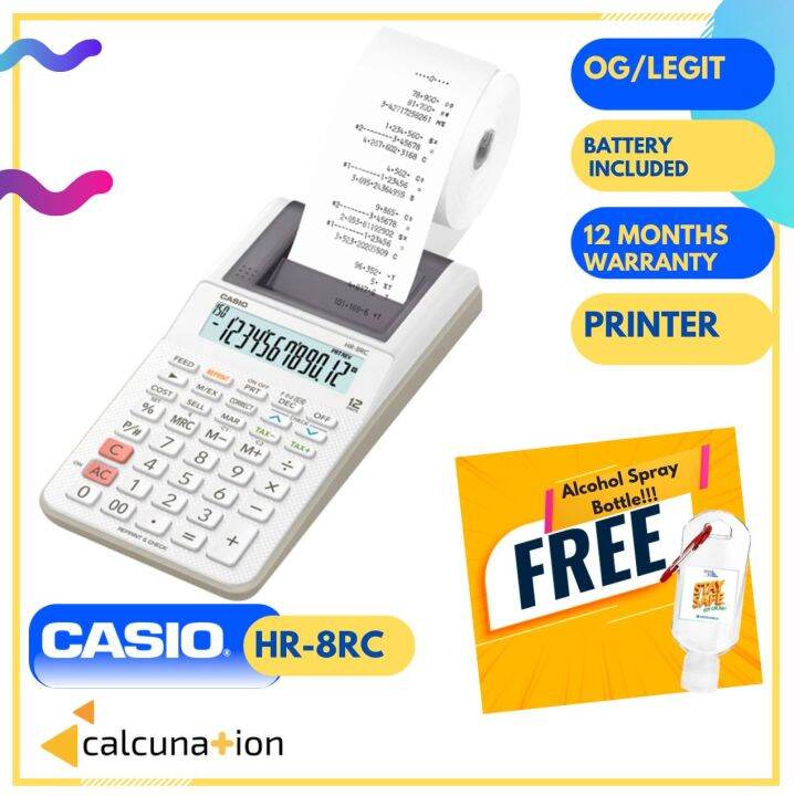 CASIO HR8RC Printing Calculator - White BATTERIES ONLYvwith FREE ...