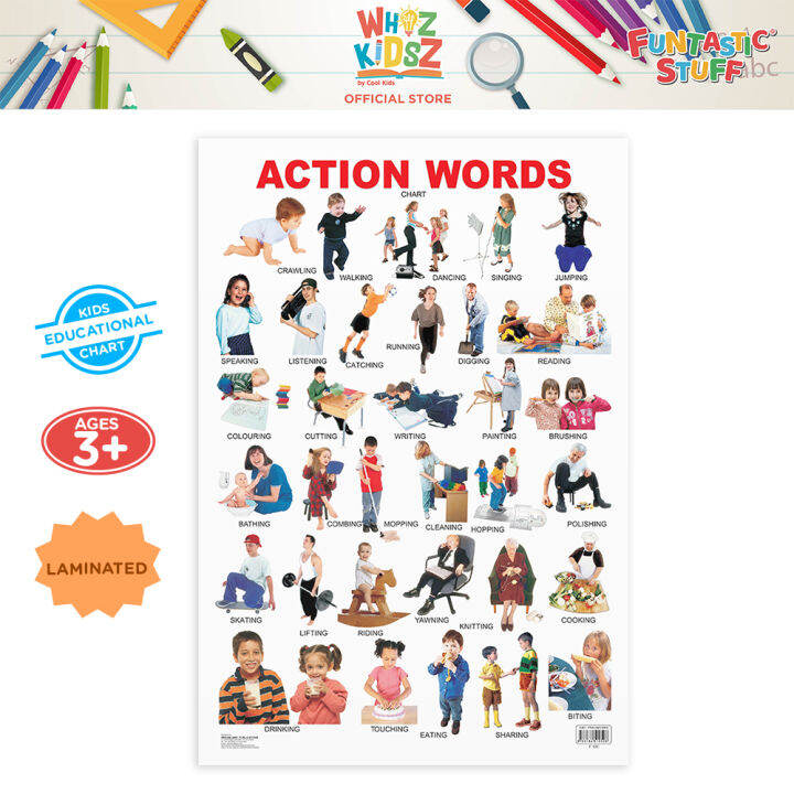 Whiz Kidsz Action Words Laminated Wall Chart, Educational Chart for ...