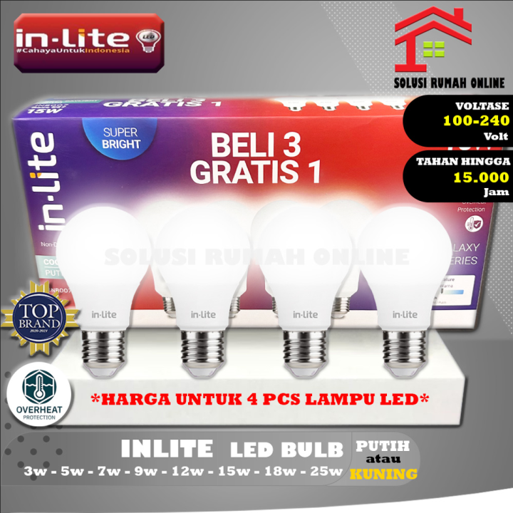 Lampu LED INLITE Paket Beli 3 GRATIS 1 Garansi 1thn In-Lite Bulb MURAH ...