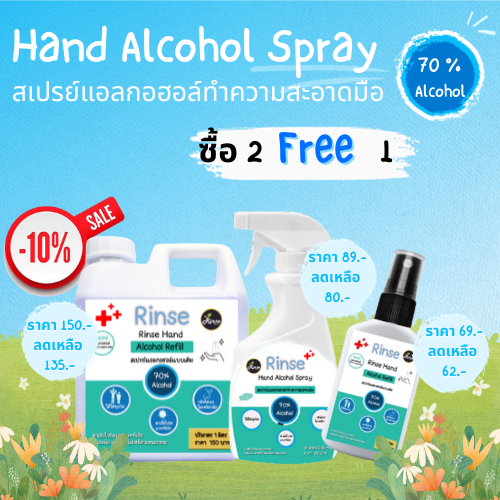 Hand Alcohol Spray 70% ซื้อ 2 แถมฟรี 1 ขวด ล้างทำความสะอาดมือ สูตรออแก ...