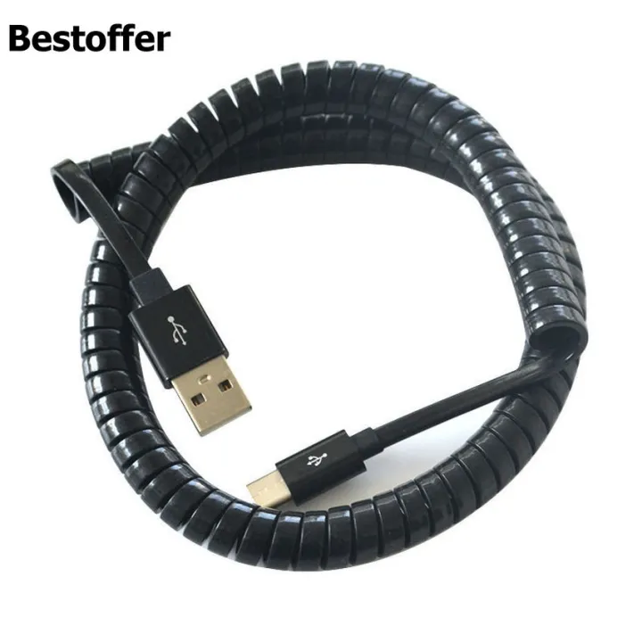 USB Type C Cable Flat Coiled Spring Spiral Type-C Male To USB 2.0 A ...