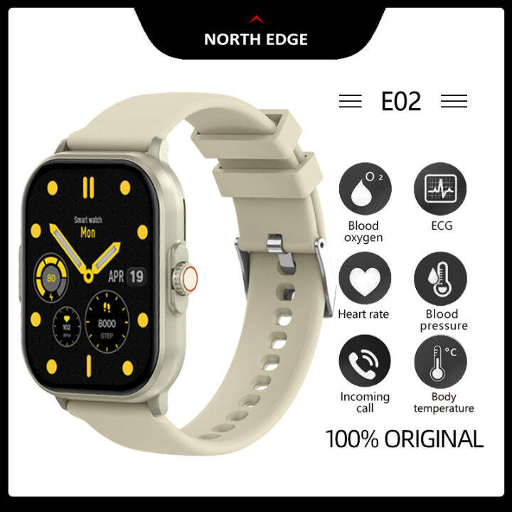 NORTH EDGE E02 ECG Health Smart Watch ECG, HR, SPO2, BP Sport Smart Watch IP67 Compatible with ...